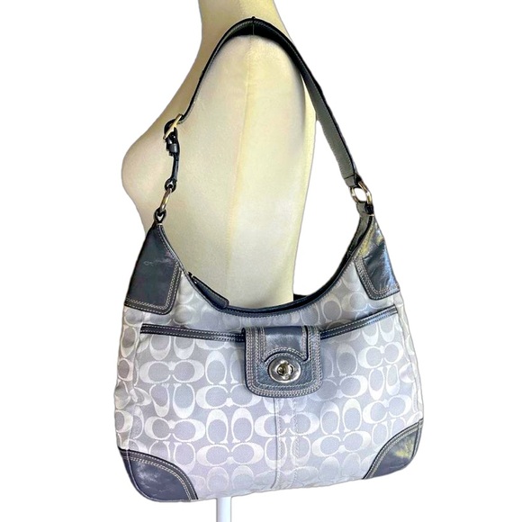Coach | Bags | Coach Signature Hampton Hobo Bag Silver Gray Patent ...
